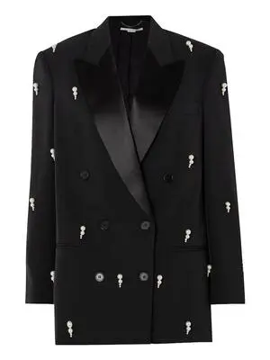 Stella McCartney Oversized Wool-blend Blazer With Faux Pearl Embellishments - Black