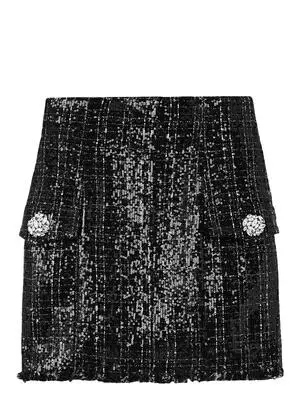 Balmain Crystal-embellished Sequined Tweed Mini Skirt - Black