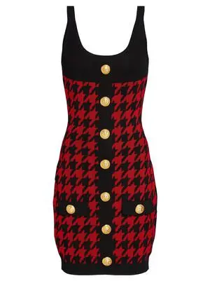 Balmain Houndstooth Jacquard-knit Mini Dress - Red