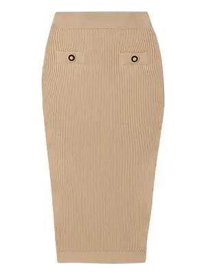Balmain Button-embellished Ribbed-knit Midi Skirt - Sand