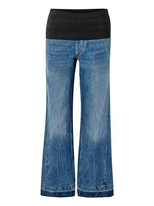 Stella McCartney Pleated Faille-paneled High-rise Straight-leg Jeans - Mid Denim