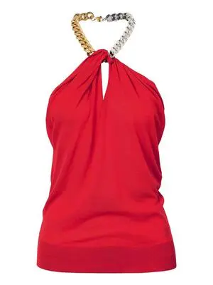 Stella McCartney Chain-embellished Wool Halterneck Top - Red