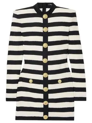 Balmain Button-embellished Striped Mini Dress - Ivory