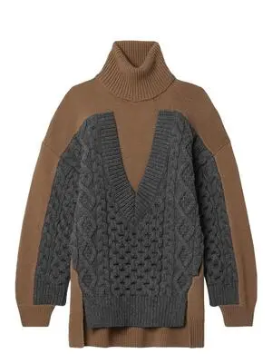 Stella McCartney Paneled Wool Turtleneck Sweater - Camel