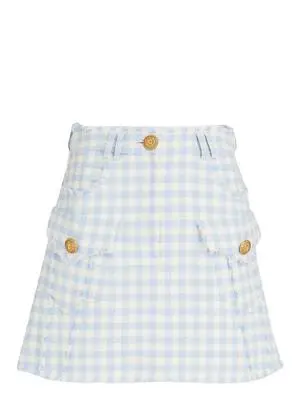 Balmain Checked Cotton-blend Bouclé-tweed Mini Skirt - Light Blue
