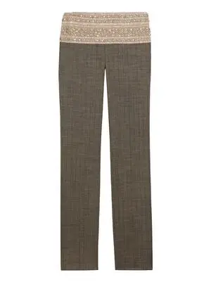 Stella McCartney Embellished Tulle Pinstriped Slim-leg Pants - Taupe