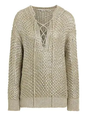 Stella McCartney Metallic Cotton-blend Lace-up Sweater - Platinum