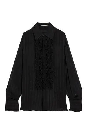 Stella McCartney Striped Ruffled Silk-blend Crepe De Chine Shirt - Black