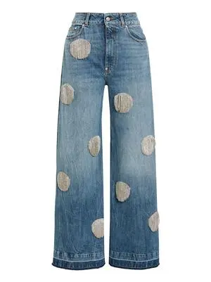 Stella McCartney Crystal-embellished Wide-leg Jeans - Mid Denim