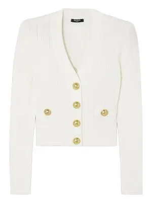 Balmain Ribbed-knit Cardigan - White