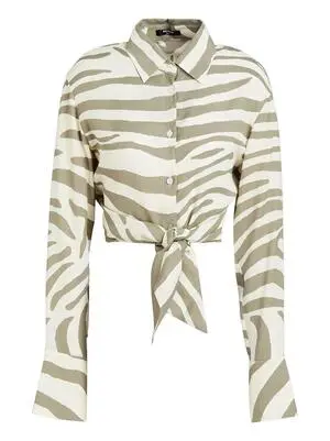 Balmain Cropped Zebra-print Twill Shirt - Sage Green