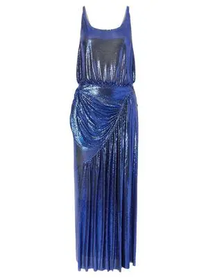 Rabanne Draped Pleated Chainmail Midi Dress - Blue