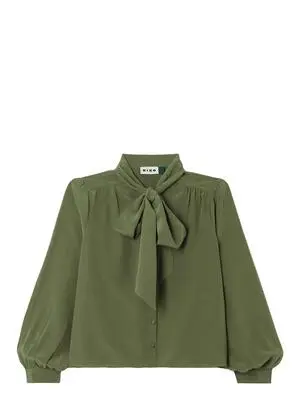 Rixo Melaina Pussy-bow Silk Crepe De Chine Blouse - Green