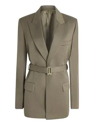 Victoria Beckham Melange Wool Belted Blazer - Green