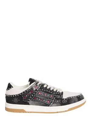 Amiri Denim-suede Studded Skel Sneakers - Black
