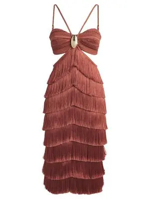 PatBO Fringed Cut-out Midi Dress - Brown