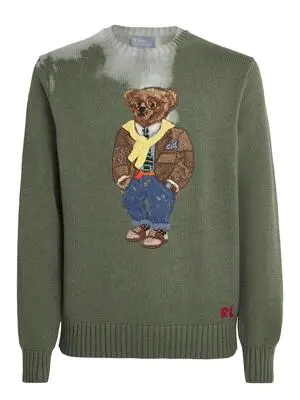 Polo Ralph Lauren Cotton Embroidered Polo Bear Sweater - Grey