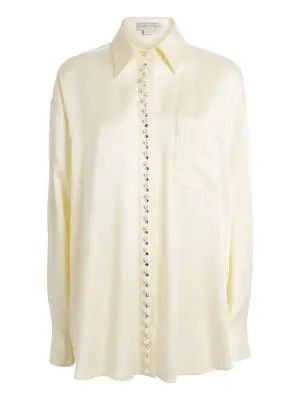 Stella McCartney Satin Button-down Shirt With Faux Pearl Trim - Yellow