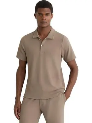 REISS Kennedy Textured Half-button Polo Shirt - Camel Brown