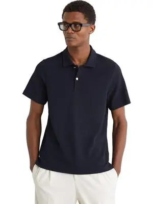 REISS Kennedy Textured Half-button Polo Shirt - Navy