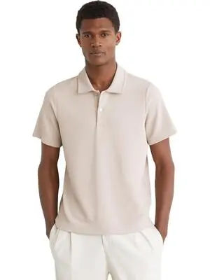 REISS Kennedy Textured Half-button Polo Shirt - Stone