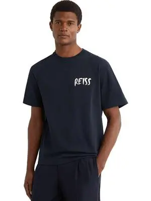 REISS Abbott Logo-print Relaxed-fit T-shirt - Navy