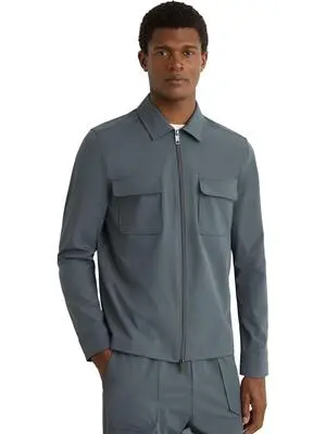 REISS Ascend Technical Zip-through Overshirt - Airforce Blue