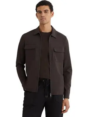 REISS Ascend Technical Zip-through Overshirt - Chocolate Brown