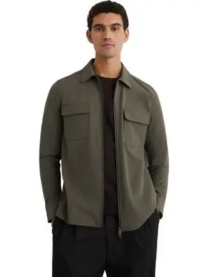 REISS Ascend Technical Zip-through Overshirt - Green
