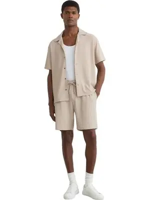 REISS Tavolla Textured Drawstring Shorts - Stone