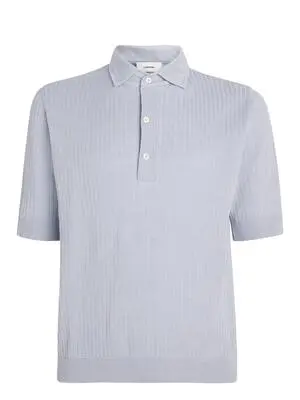 LARDINI Linen-cotton Ribbed Polo Shirt - Blue
