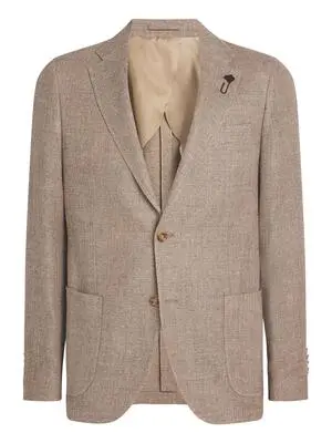 LARDINI Linen-wool Patch Pocket Blazer - Brown