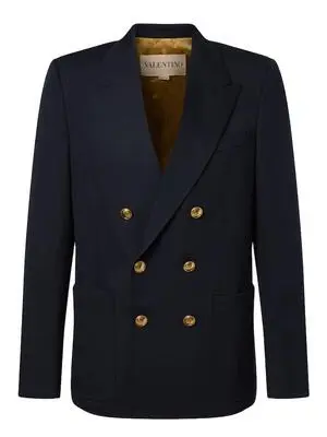 Valentino Garavani Double-breasted Virgin Wool Blazer - Blue