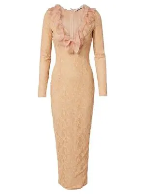 Alessandra Rich Ruffled Lace Midi Dress - Pink