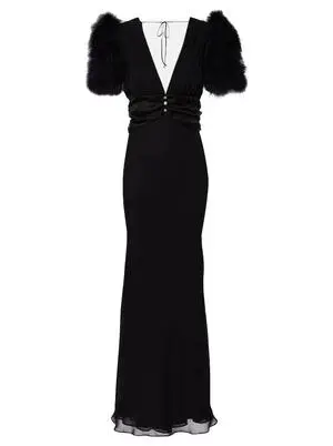 Alessandra Rich Feather-trimmed Silk Georgette Gown - Black