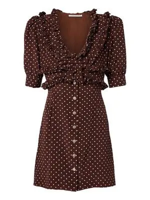 Alessandra Rich Polka-dot Ruffled Minidress - Brown