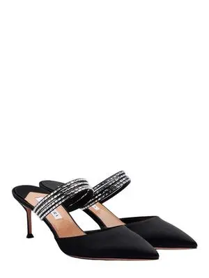 AQUAZZURA Luce 65 Embellished Satin Mules - Black