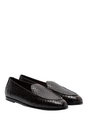 AQUAZZURA College Snake-effect Leather Loafers - Brown