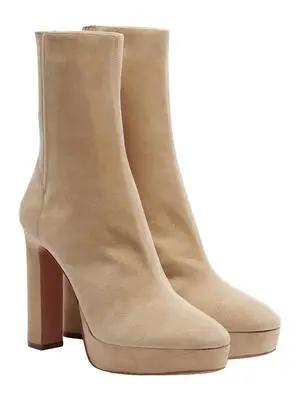 AQUAZZURA Martine 110 Suede Platform Ankle Boots - Beige