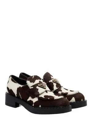 Prada Chocolate Cow-print Calf Hair Loafers - Brown