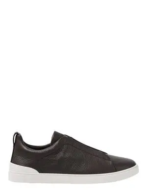 Zegna Triple Stitch Leather Sneakers - Brown