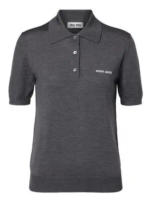 Miu Miu Logo Wool Polo Sweater - Grey