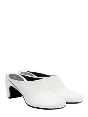 Dries Van Noten 65 Debossed Leather Mules - White