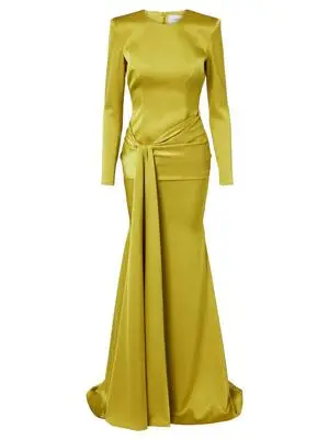 Alex Perry Draped Sash Satin Crêpe Gown - Yellow