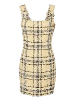 Balmain Checked Sequined Tweed Minidress - Yellow