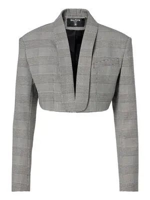 Balmain Houndstooth Cropped Wool-blend Blazer - Black