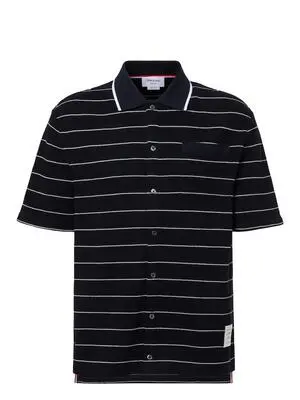 Thom Browne Striped Cotton And Linen Polo Shirt - Blue