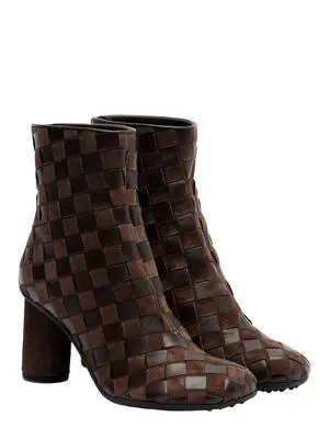 Bottega Veneta Intrecciato Leather And Suede Ankle Boots - Brown