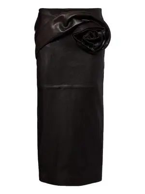 Magda Butrym Floral-appliqué Leather Midi Skirt - Brown