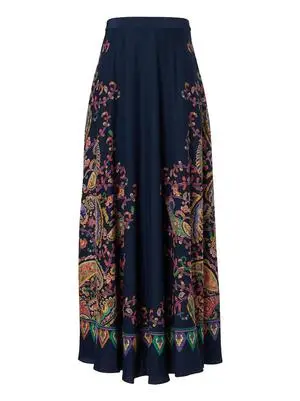 Etro Paisley Printed Silk Maxi Skirt - Blue